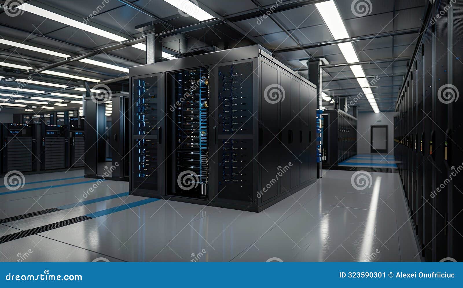 A Row of Servers with Blue Doors in a Data Center Stock Image - Image ...