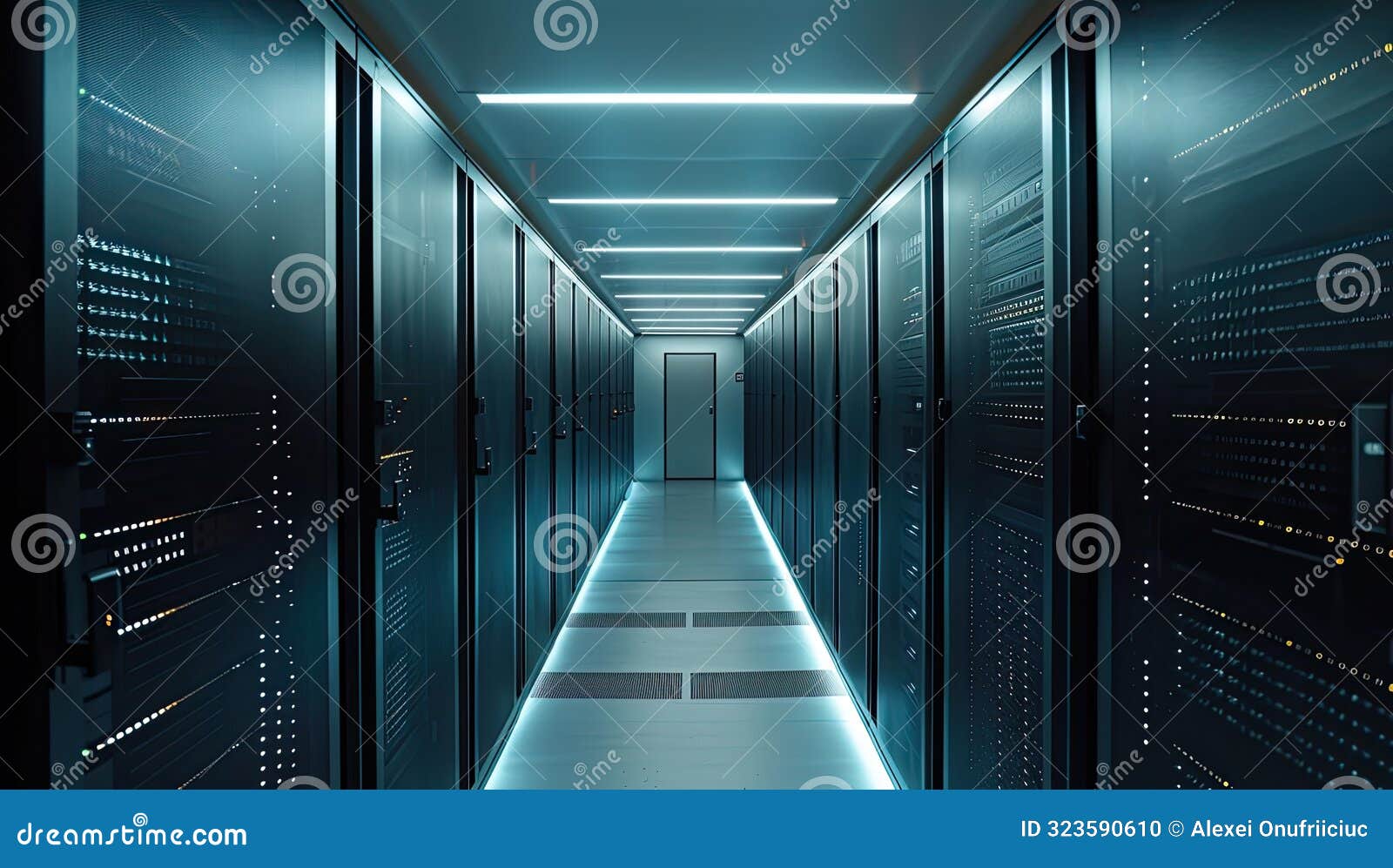 A Row of Servers with Blue Doors in a Data Center Stock Photo - Image ...
