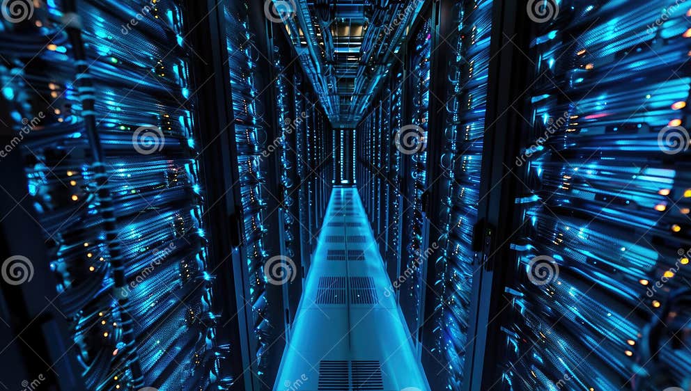 A Row of Servers with Blue Doors in a Data Center Stock Photo - Image ...
