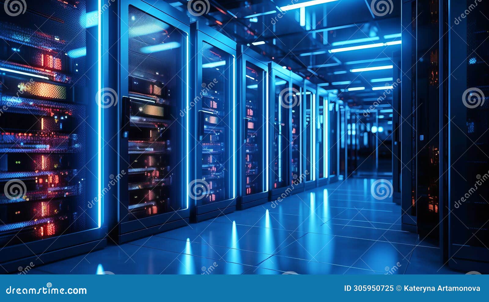 A Row of Servers in a Server Room. Generative AI. Stock Image - Image ...