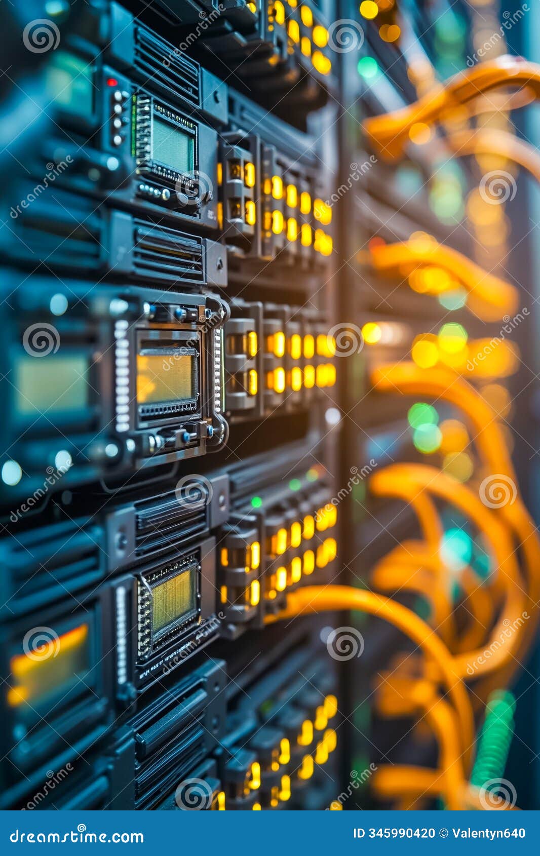 A Row of Servers in a Server Room with Yellow Lights Stock Photo ...