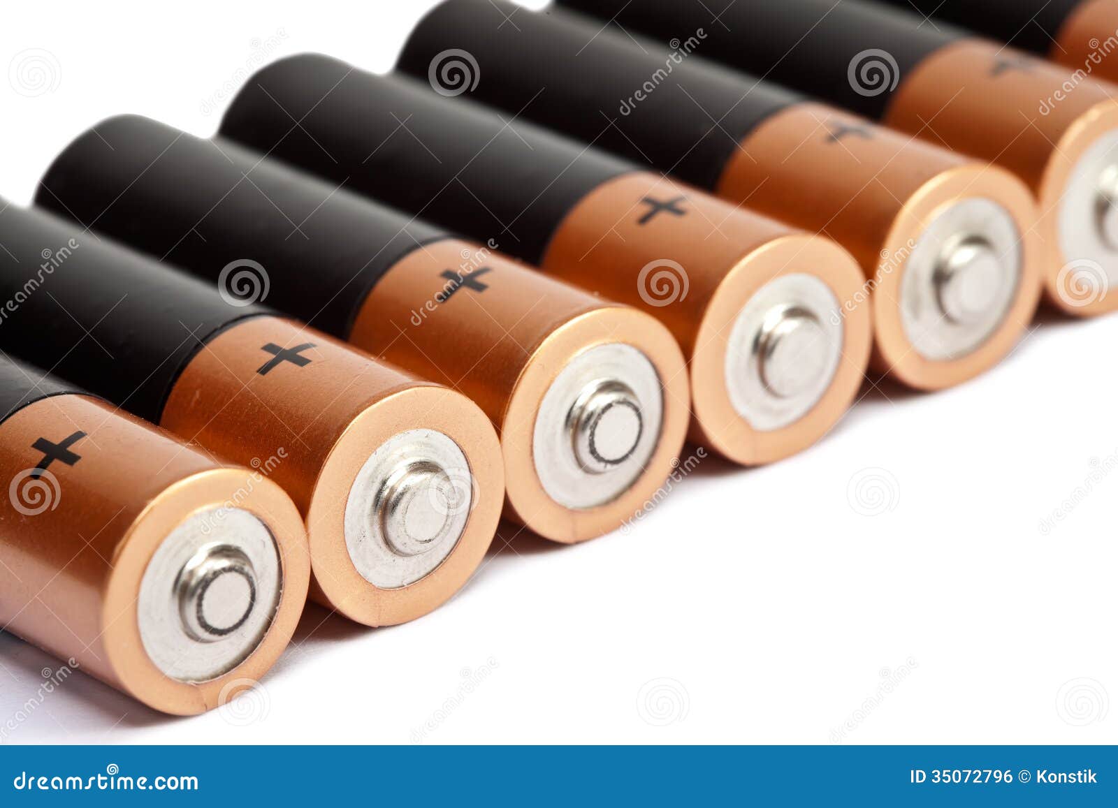 A Row from Seven Finger-type Batteries of the AA Size on a White ...
