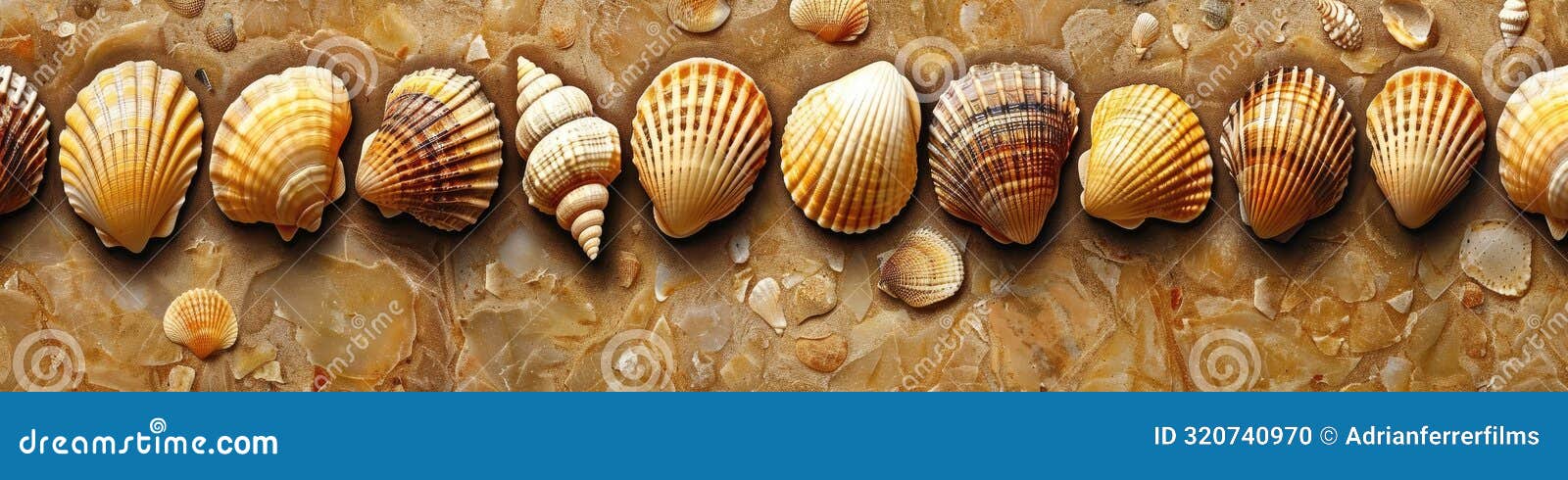 A Row of Shells are Shown in a Row on a Brown Surface Stock Photo ...