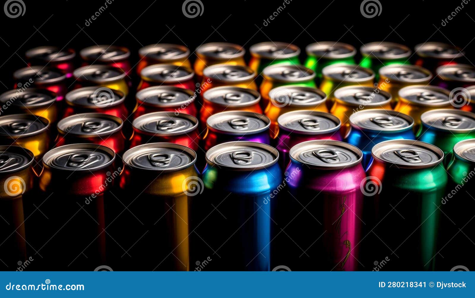 Row Of Shiny Metal Drink Cans In A Recycling Arrangement Generated By ...