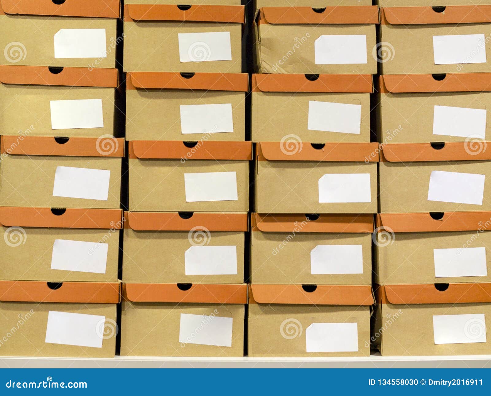Row of Shoes Box and Shoes Stacked in Store. Stock Photo - Image of ...