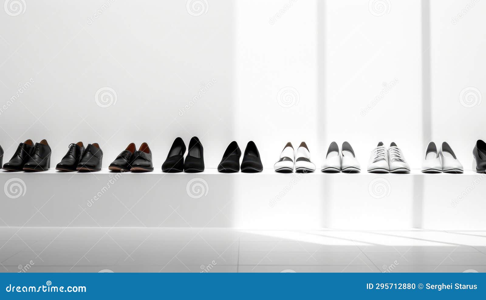 A Row of Shoes in Front of a Wall, AI Stock Illustration - Illustration ...