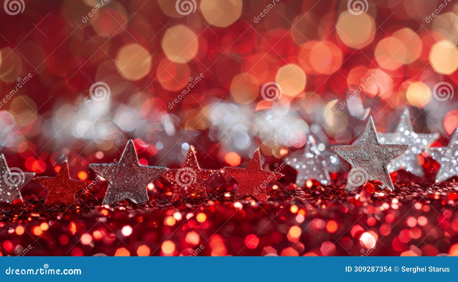 A Row of Silver Stars on a Red Background with Shiny Lights, AI Stock ...