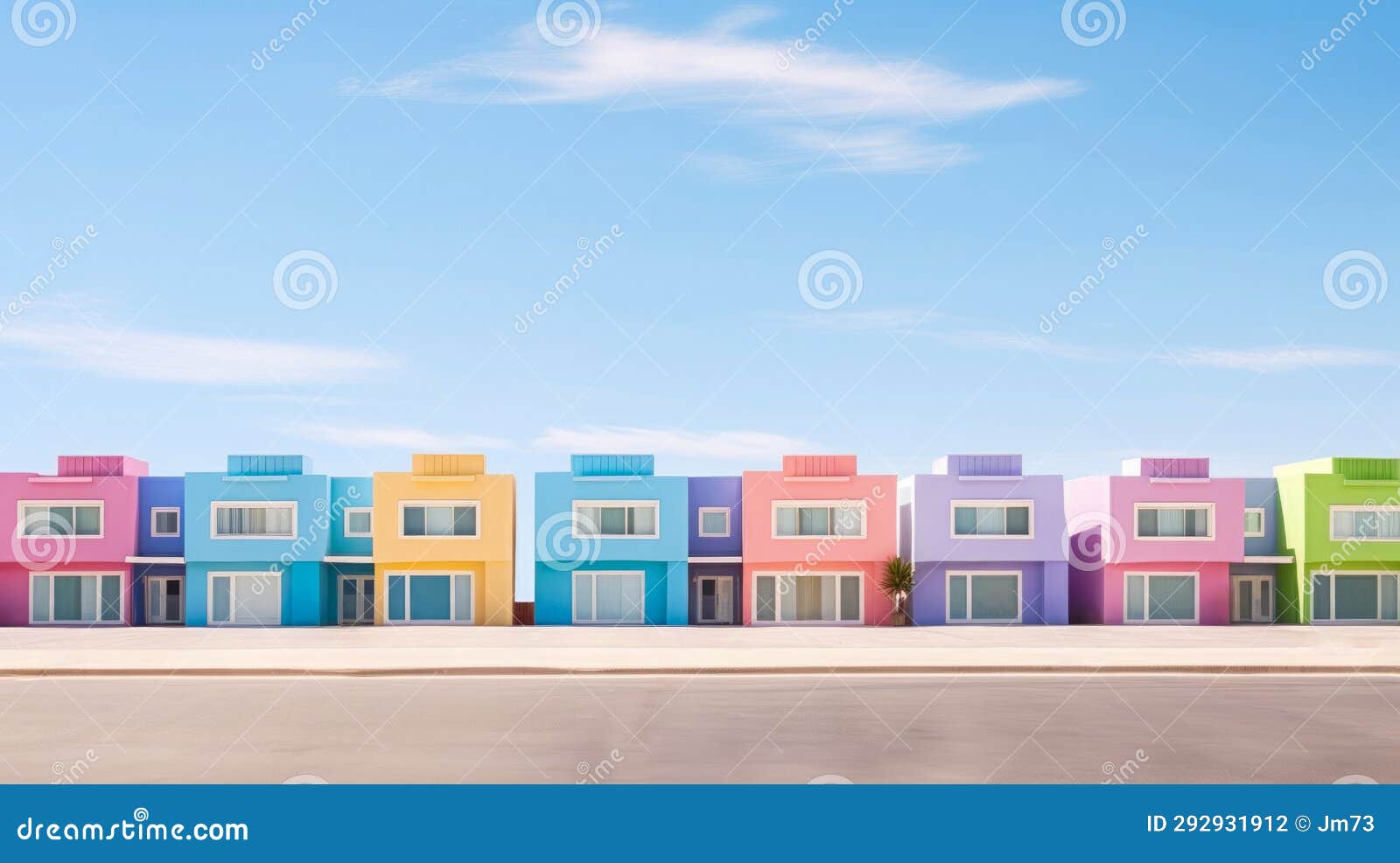 Row of Simple Modern Multicolored Houses Under Blue Sky Stock ...