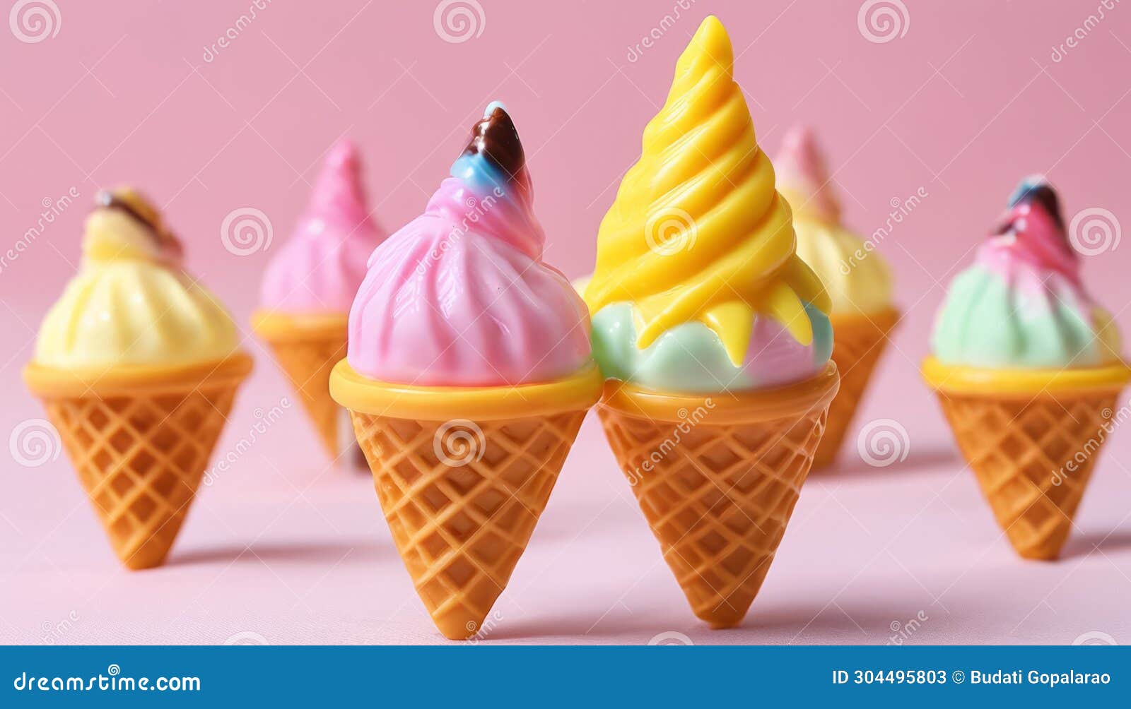 A Row of Six Colorful Ice Cream Cones Stock Illustration - Illustration ...
