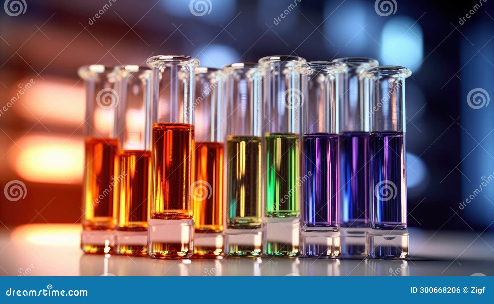 Row of Six Different Colored Test Tubes, Each Filled with Unique Liquid ...