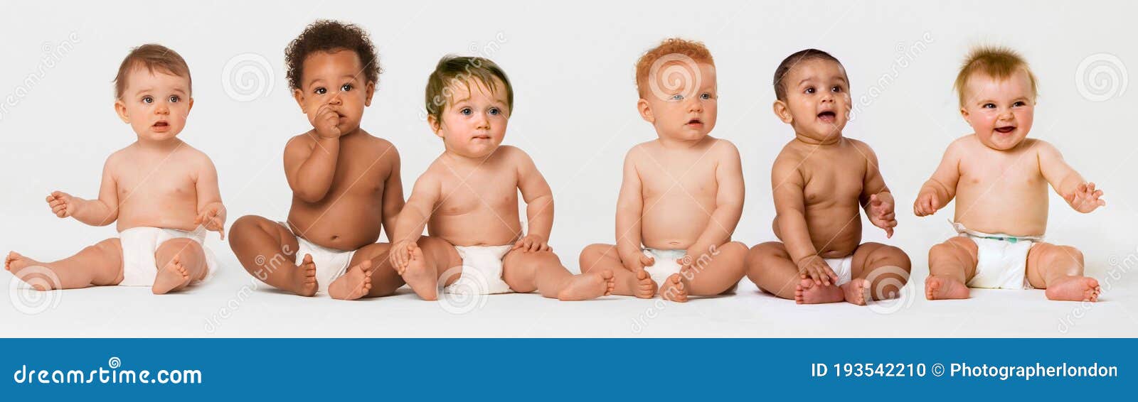 Row of Six Multi Ethnic Babies Smiling in Studio Stock Photo - Image of ...