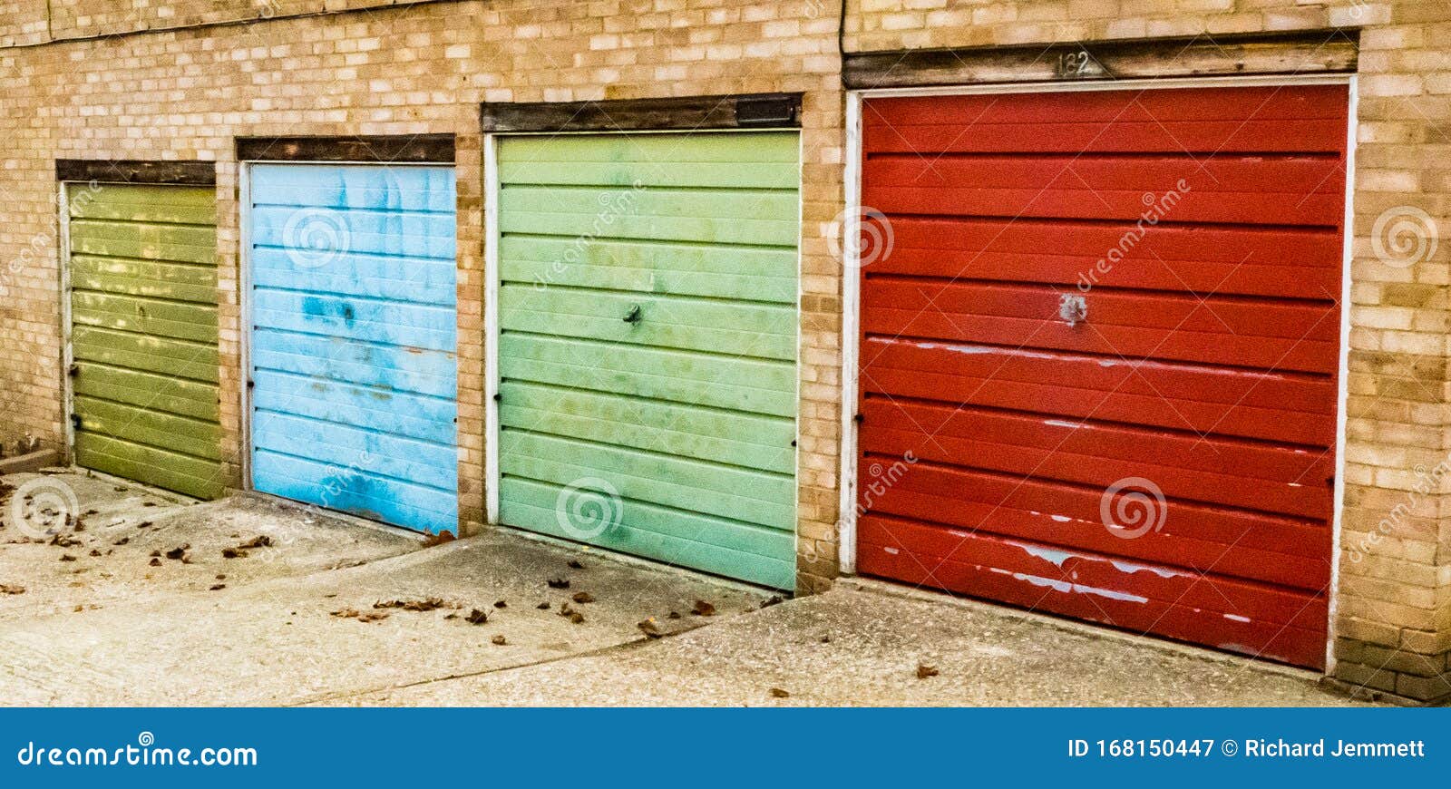 Row of Small Garages with Different Coloured Doors, Bracknell England ...
