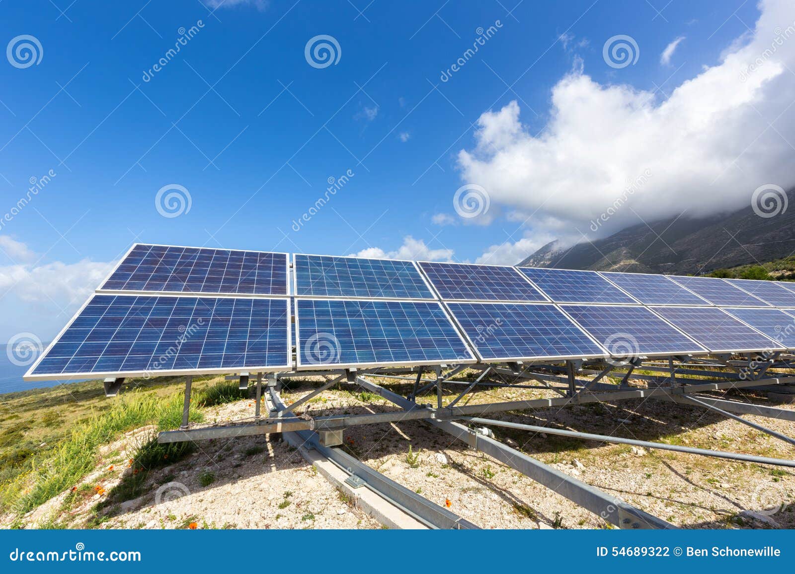 Solar PV With Mountain In The Background Stock Photo | CartoonDealer ...
