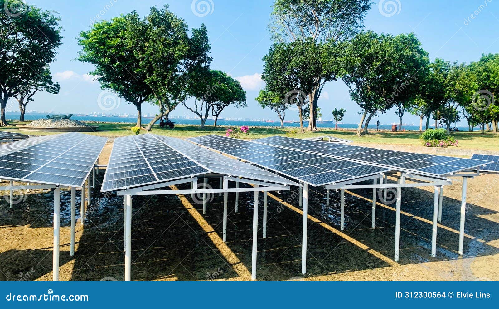 A Row of Solar Panels are Installed in a Park Editorial Stock Image ...
