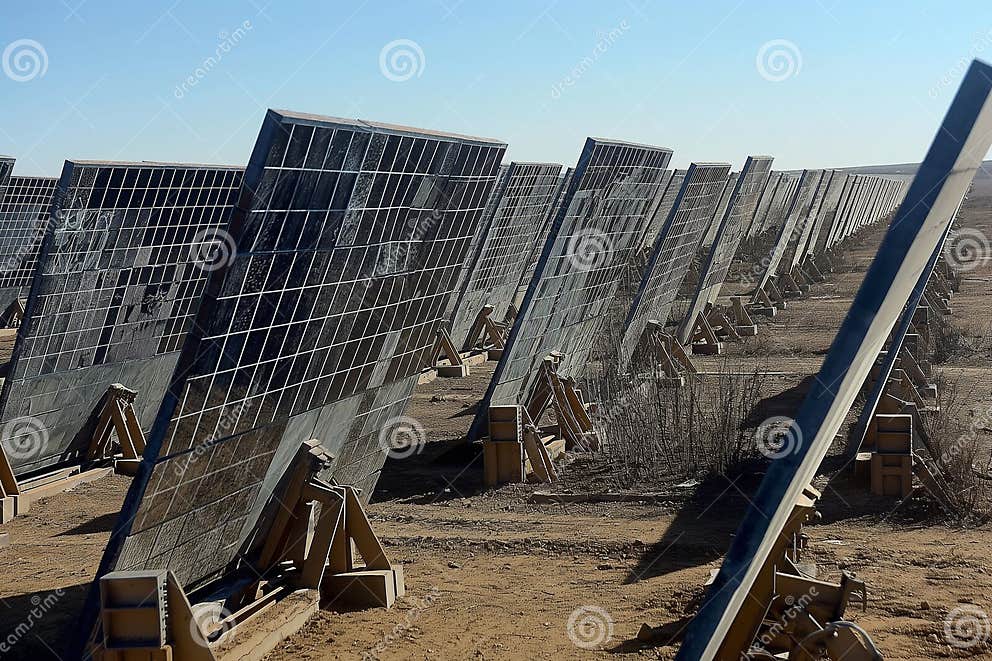 A Row of Solar Panels are Lined Up in a Field Stock Illustration ...