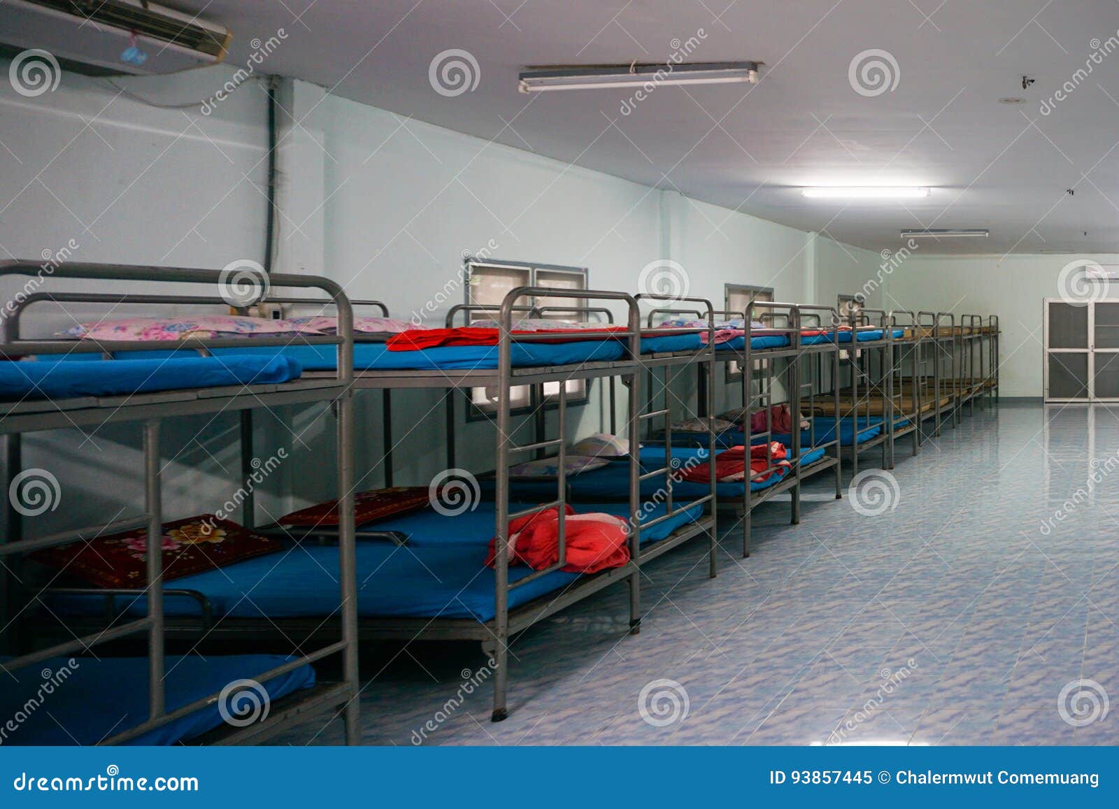 A row soldier bunk beds. stock image. Image of camp, dormitory - 93857445