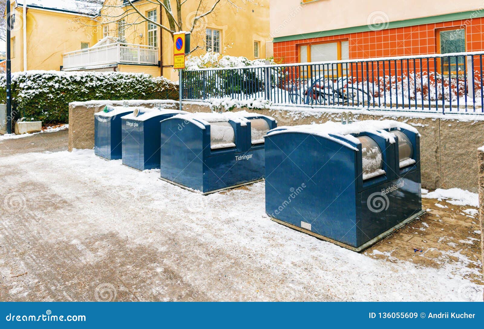Row Sorted Trash Containers Street Stock Image - Image of yellow ...