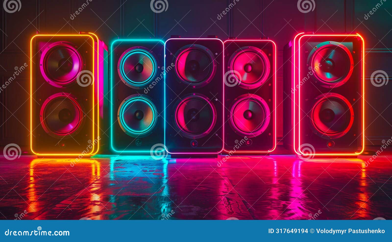 A Row of Speakers with Neon Lights Stock Photo - Image of speakers ...