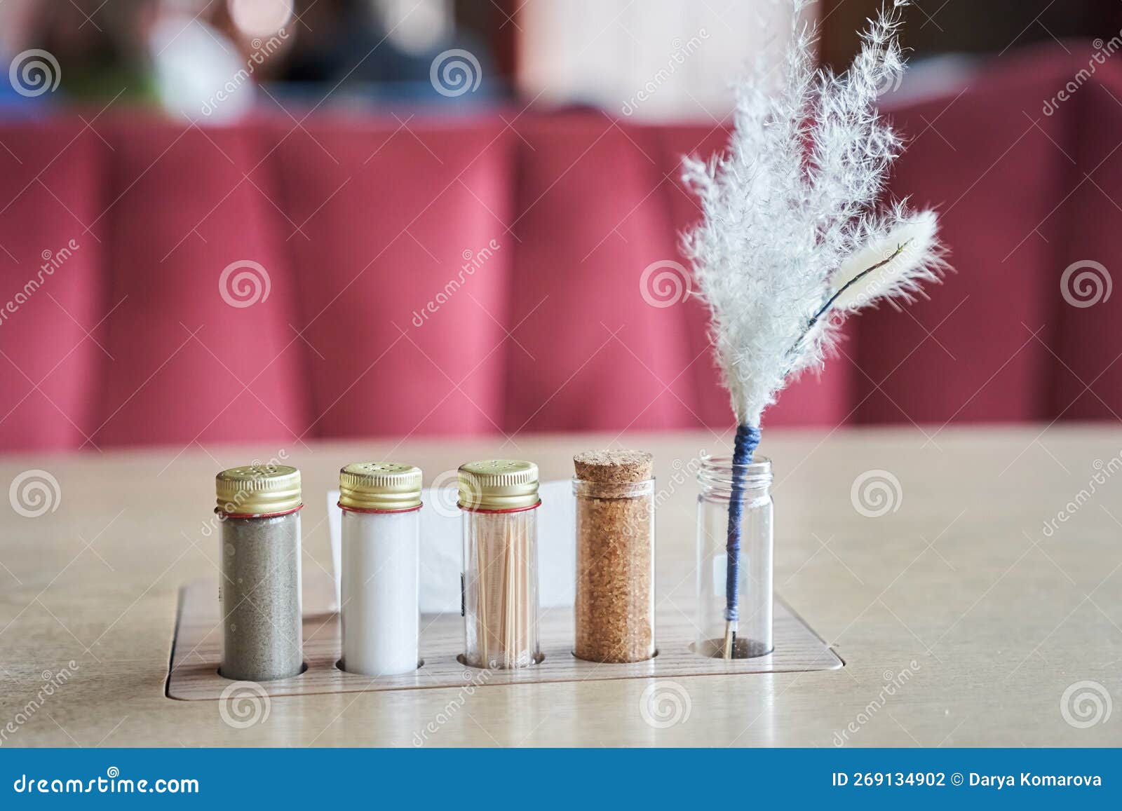 A Row of Spices on the Background of a Wooden Table, with an Empty ...