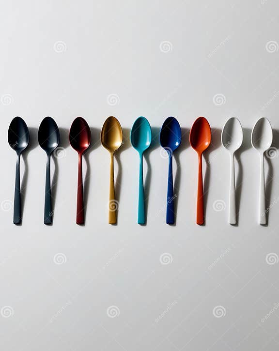 A Row of Spoons of Different Colors and Sizes. Stock Image - Image of ...