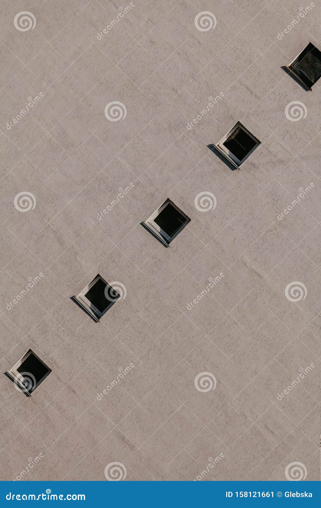 Row of Square Windows on Gray Wall Stock Image - Image of correct ...