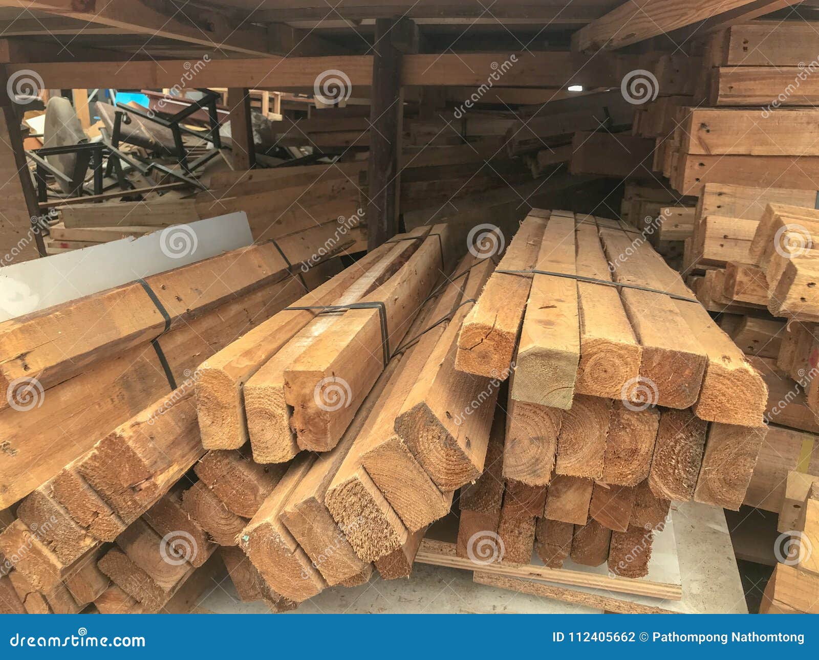 Stack of Wood in Storage Warehouse Stock Photo - Image of material ...