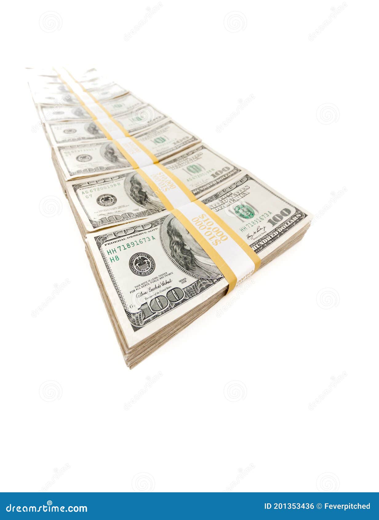 Row of Stacks of Hundred Dollar Bills Isolated on a White Background ...