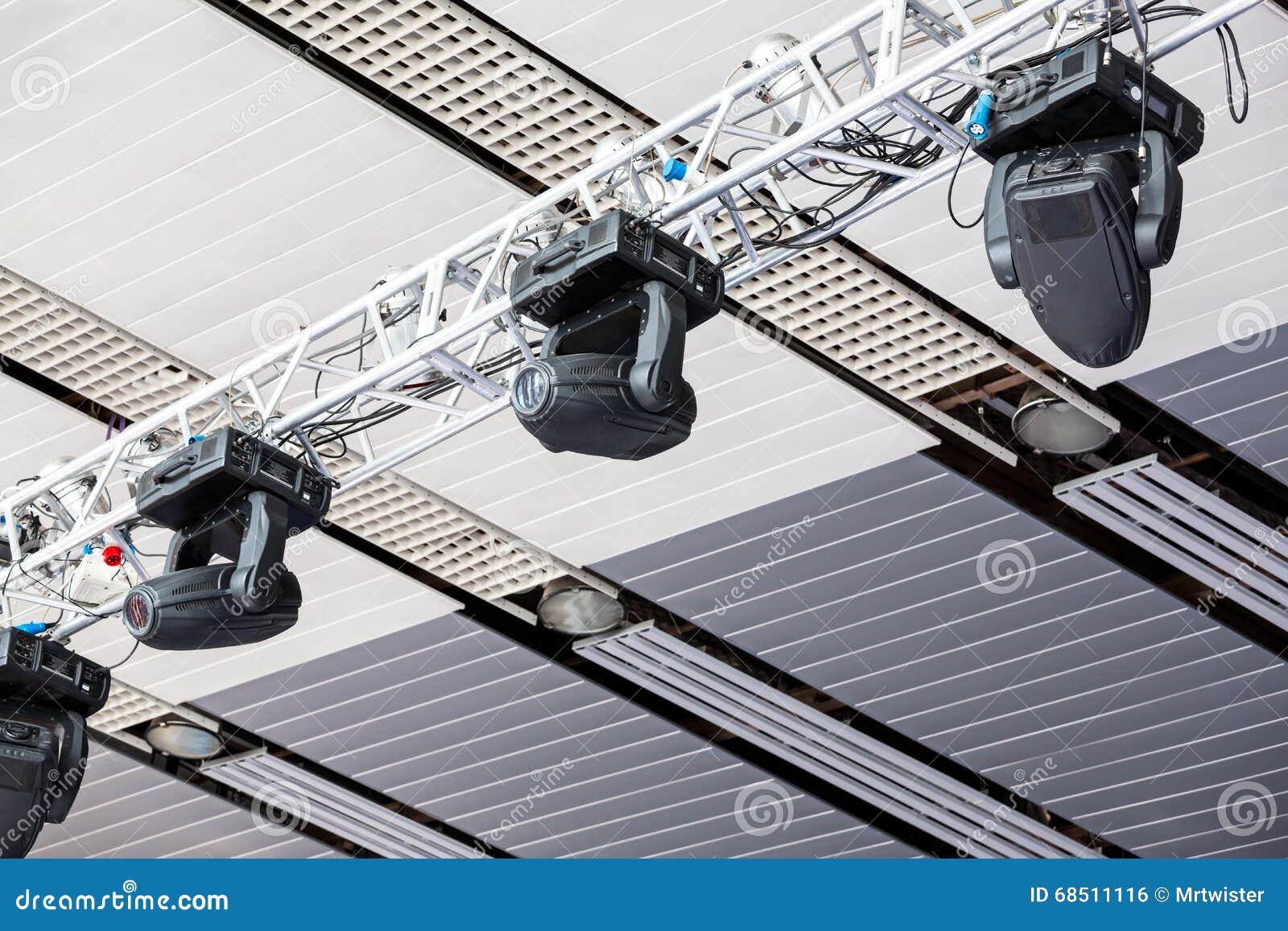 Row of stage spotlights stock photo. Image of technology - 68511116