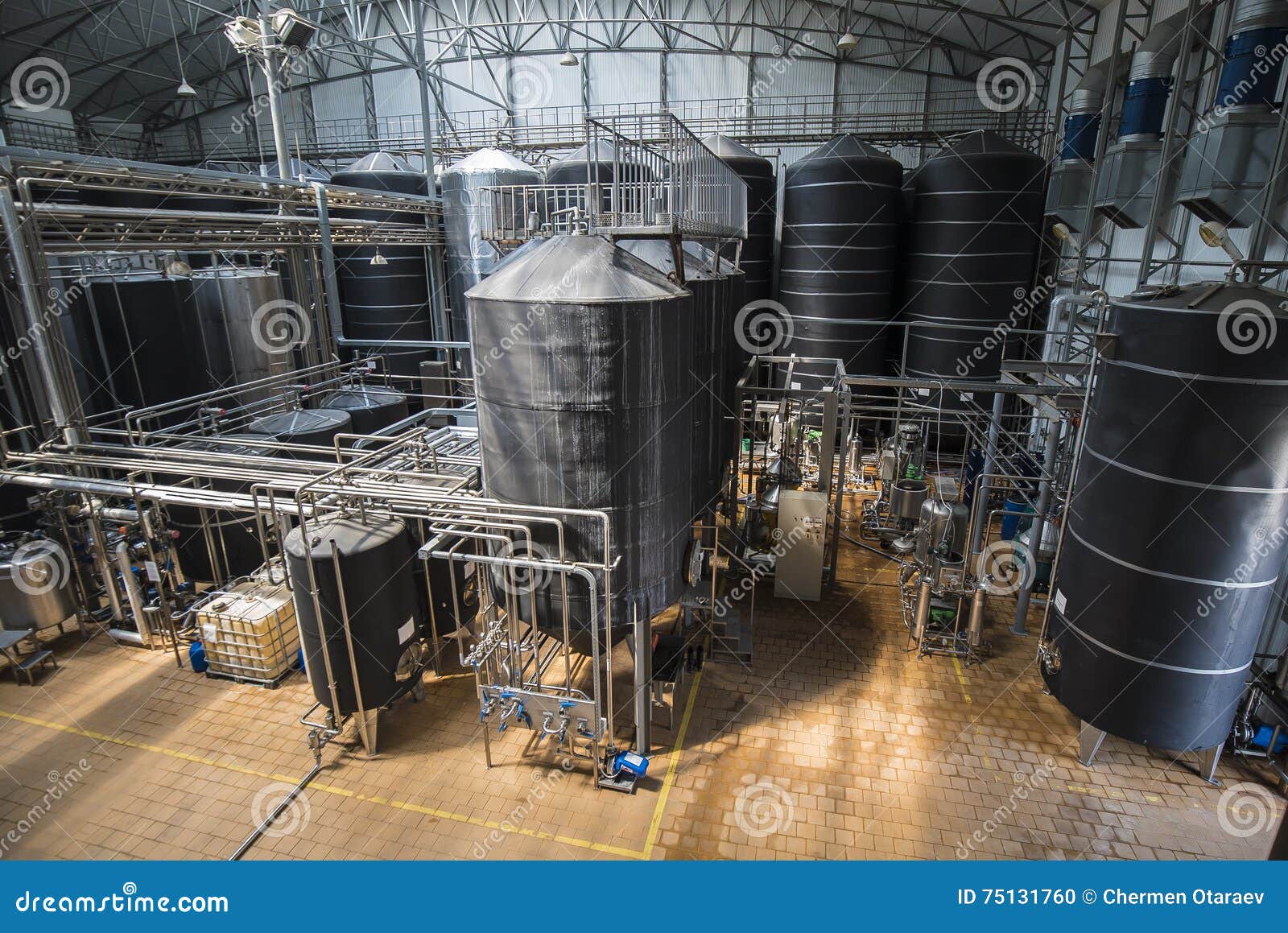Row of Stainless Tanks in Microbrewery Stock Photo - Image of connect ...