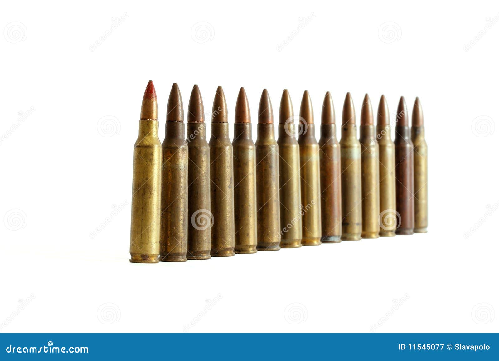Row of Standing M16 Cartridges Isolated Stock Image - Image of corroded ...