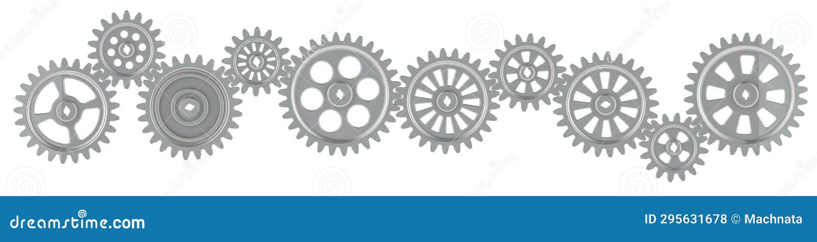 Row from Steel Cogs and Gear Wheels, 3D Rendering Stock Illustration ...