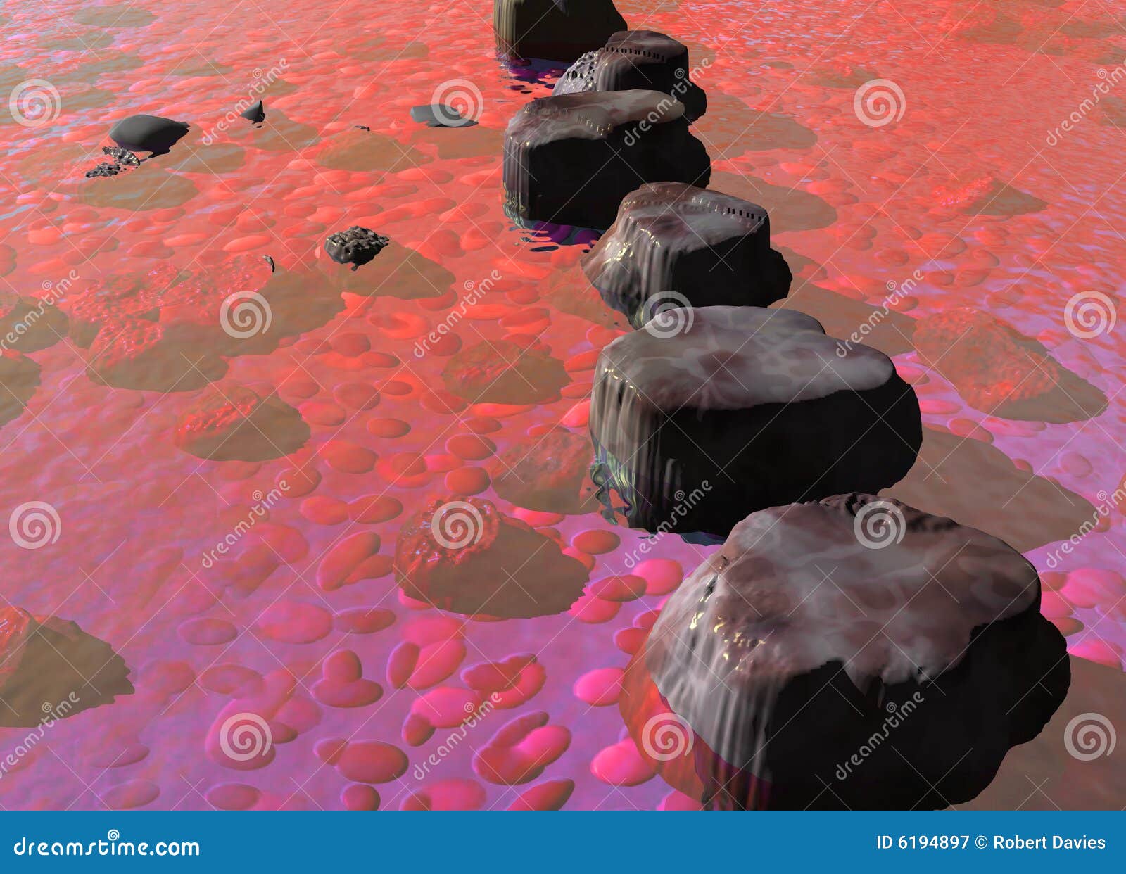 Row of Stepping Stones River Scene Stock Illustration - Illustration of ...
