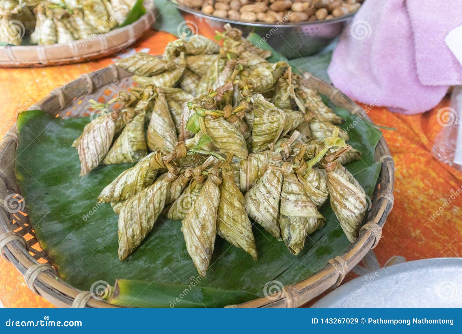 Sticky Rice Wrapped in Banana Leaves Stock Image - Image of food, asian ...