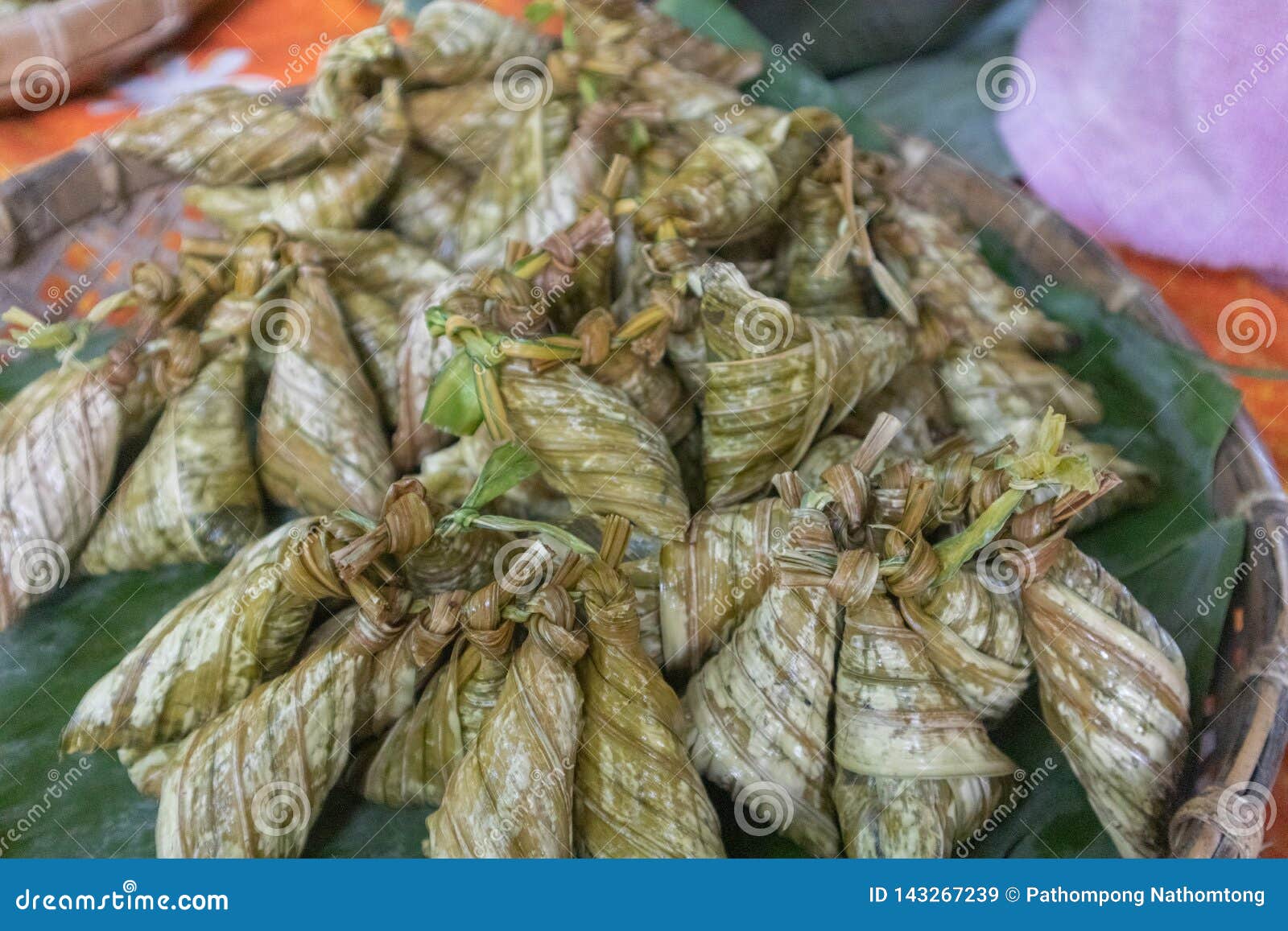 Sticky Rice Wrapped in Banana Leaves Stock Image - Image of background ...