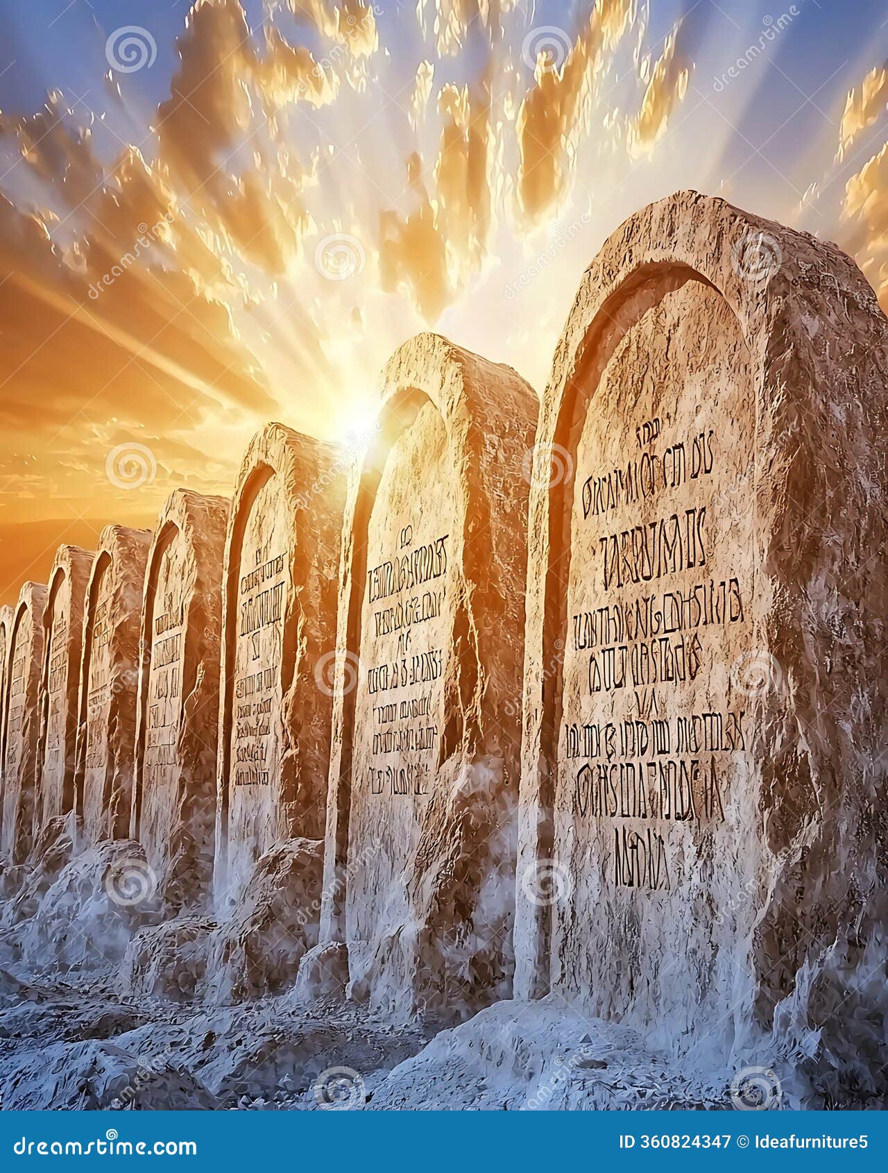 A Row of Stone Obelisks with the Words & X22;the End of Days& X22 ...