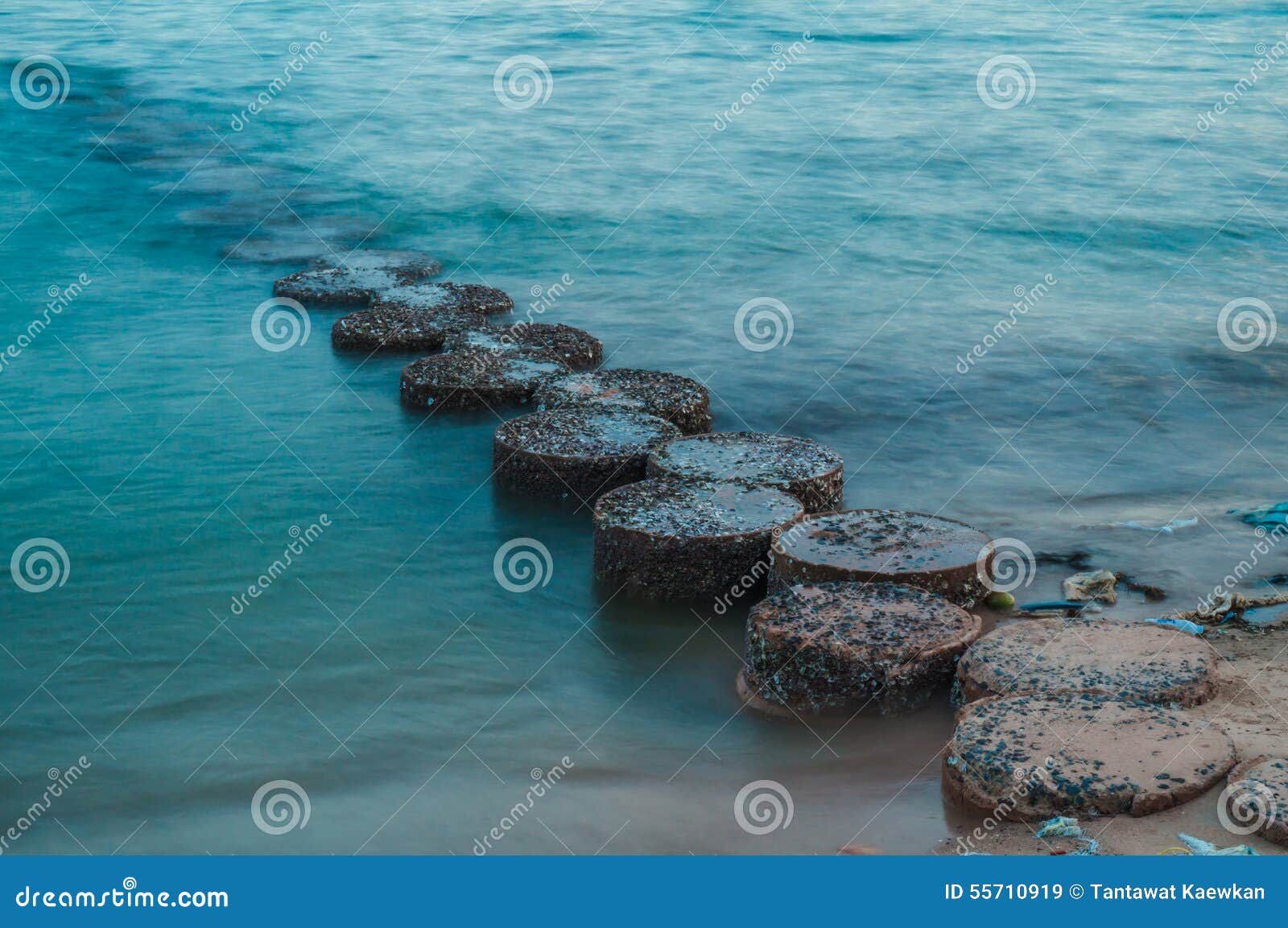 Row of Stones Stepping on the Sea Stock Image - Image of nature ...