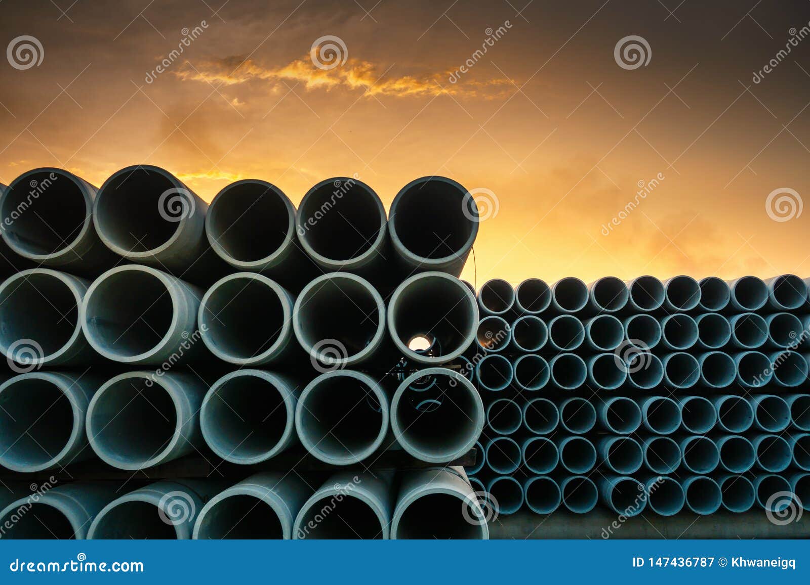 Row of Storage Sewage Drainage Concrete Pipeline, Manufacturing Plant ...