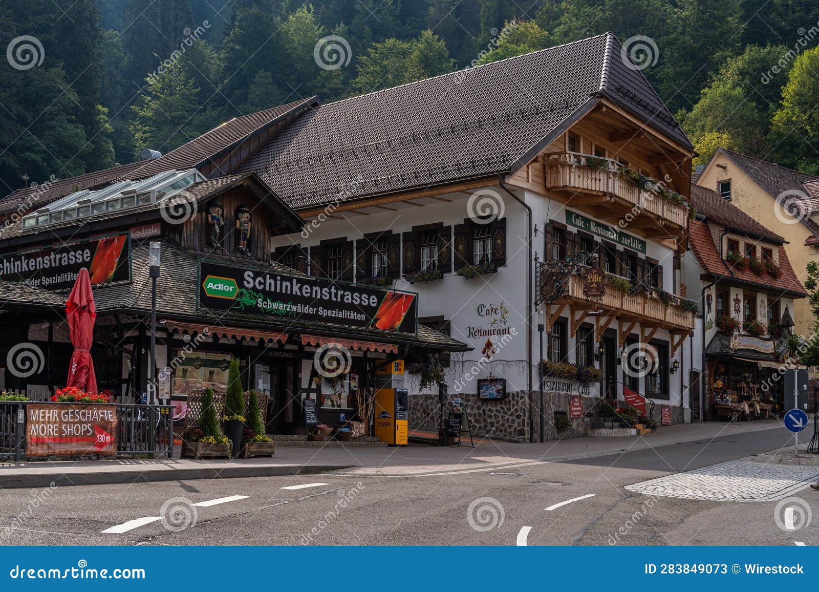Row of Storefronts and Small Buildings in Triberg Im Schwarzwald ...