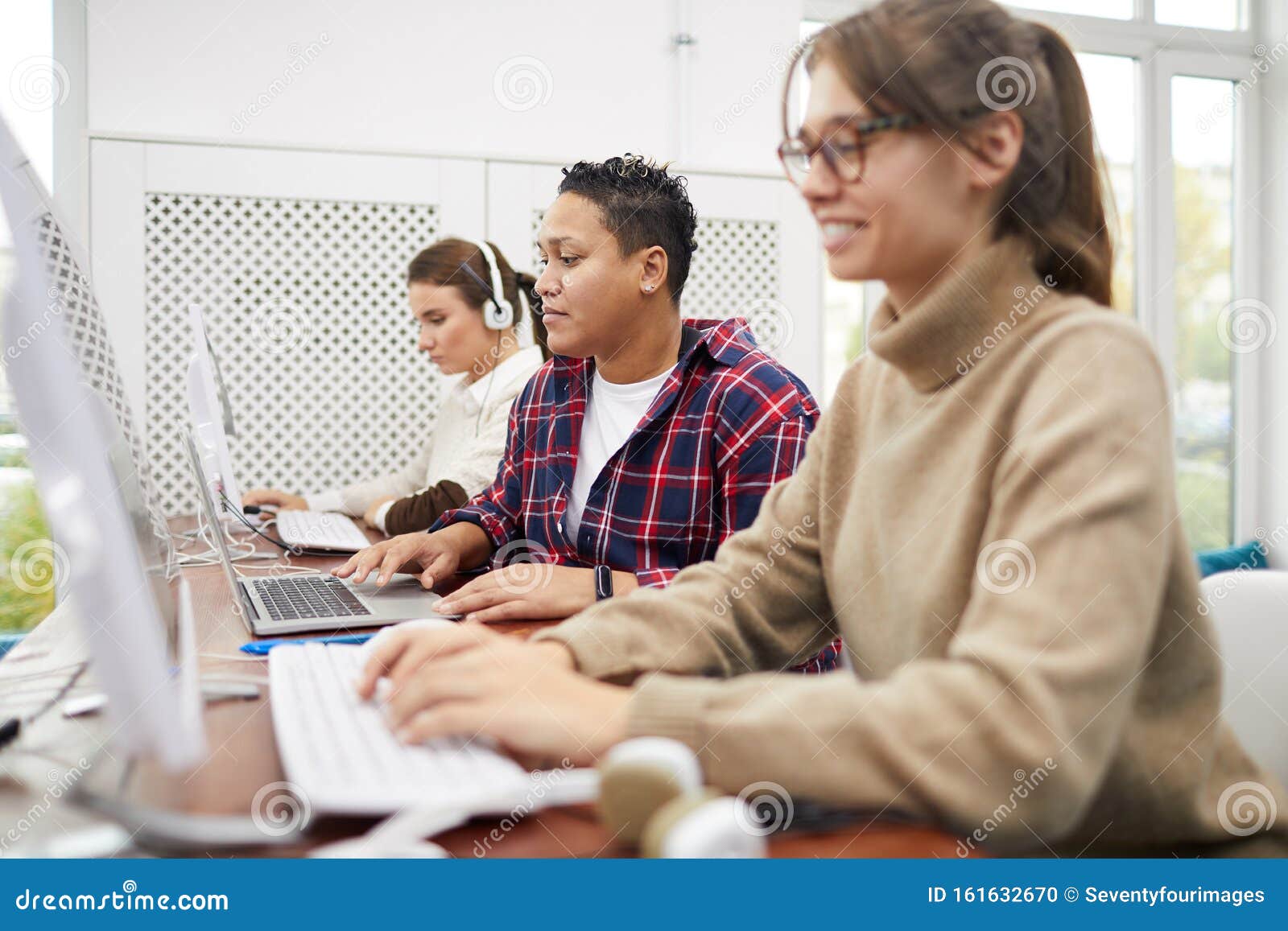 Row of Students in Computer Class Stock Photo - Image of laptop ...