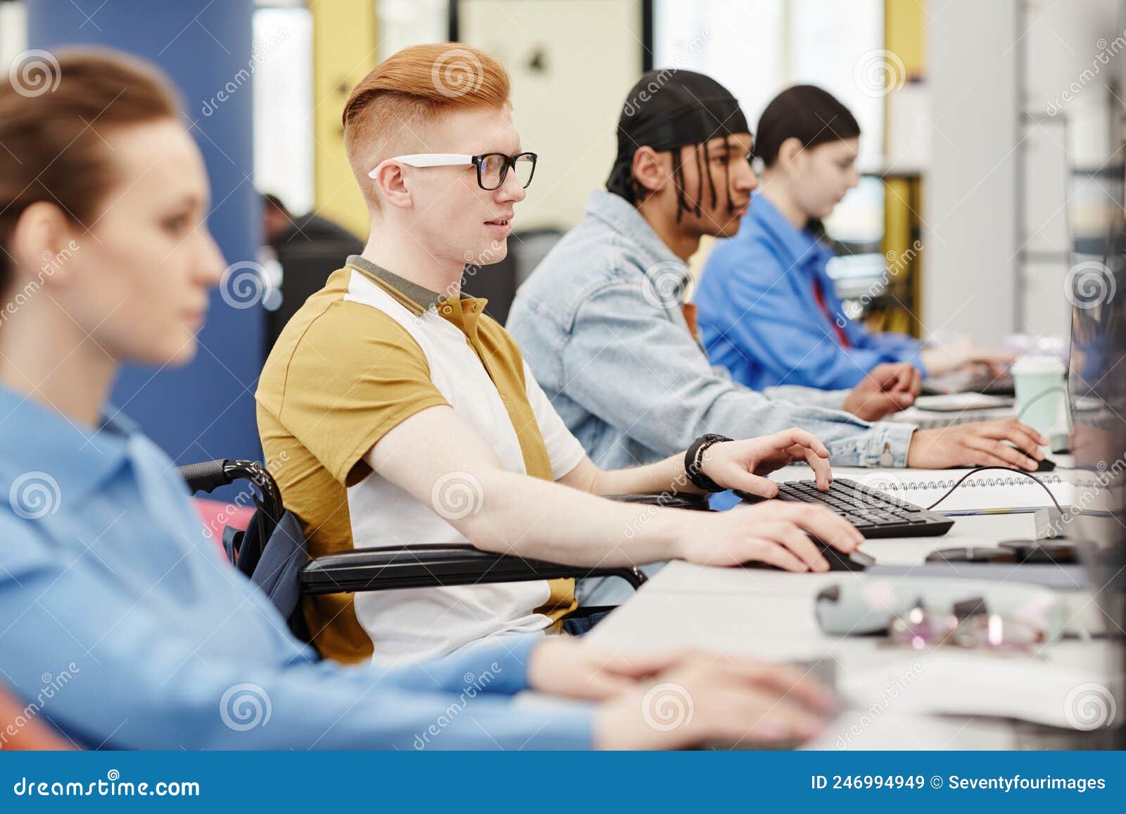 Row of Students in Computer Lab Stock Image - Image of studying, black ...