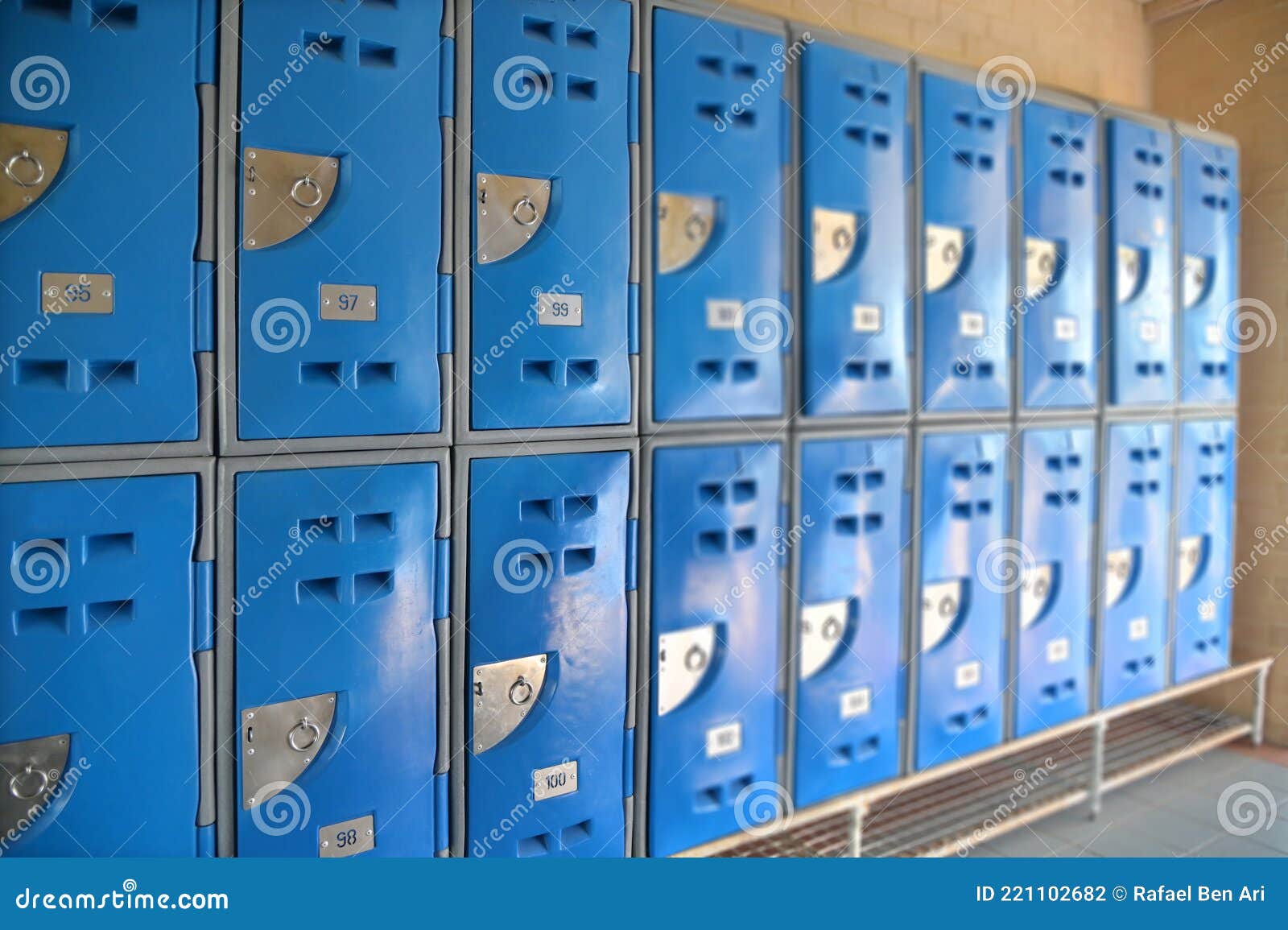 Row of Students Lockers in High School Hallway Stock Photo - Image of ...