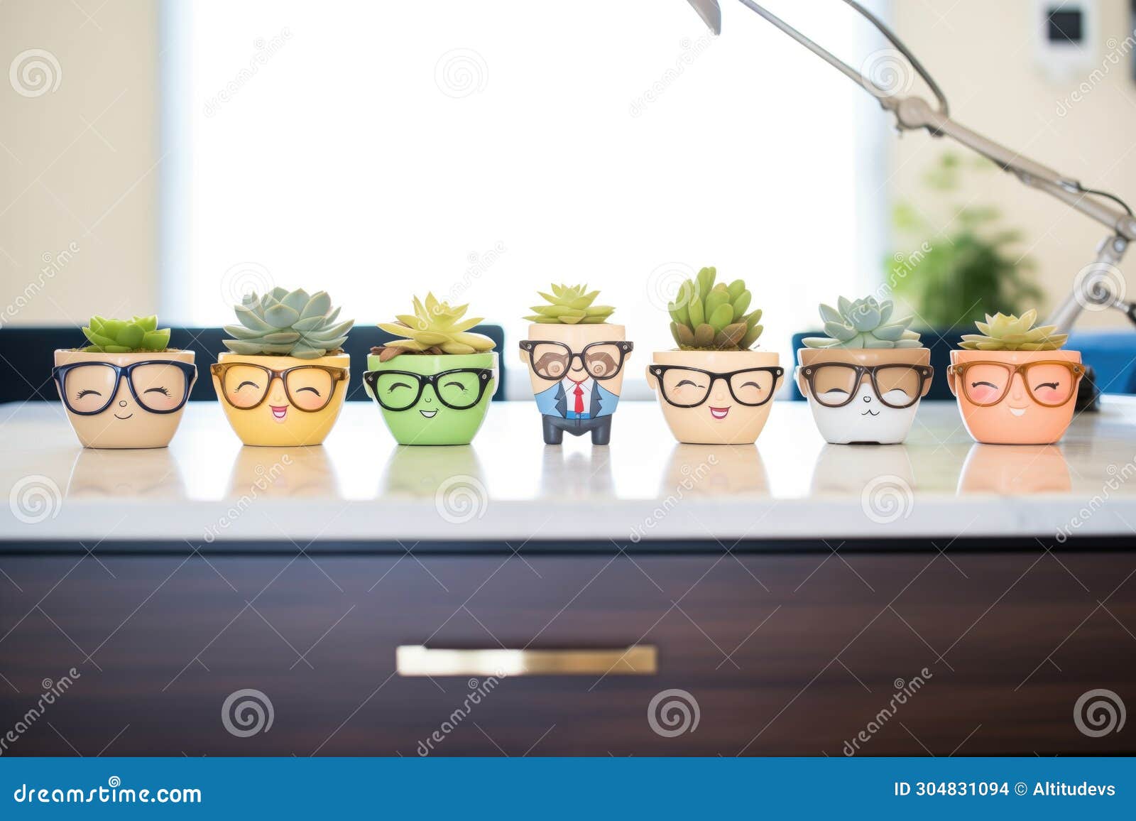 Row of Succulents on a Modern Office Desk Stock Photo - Image of modern ...