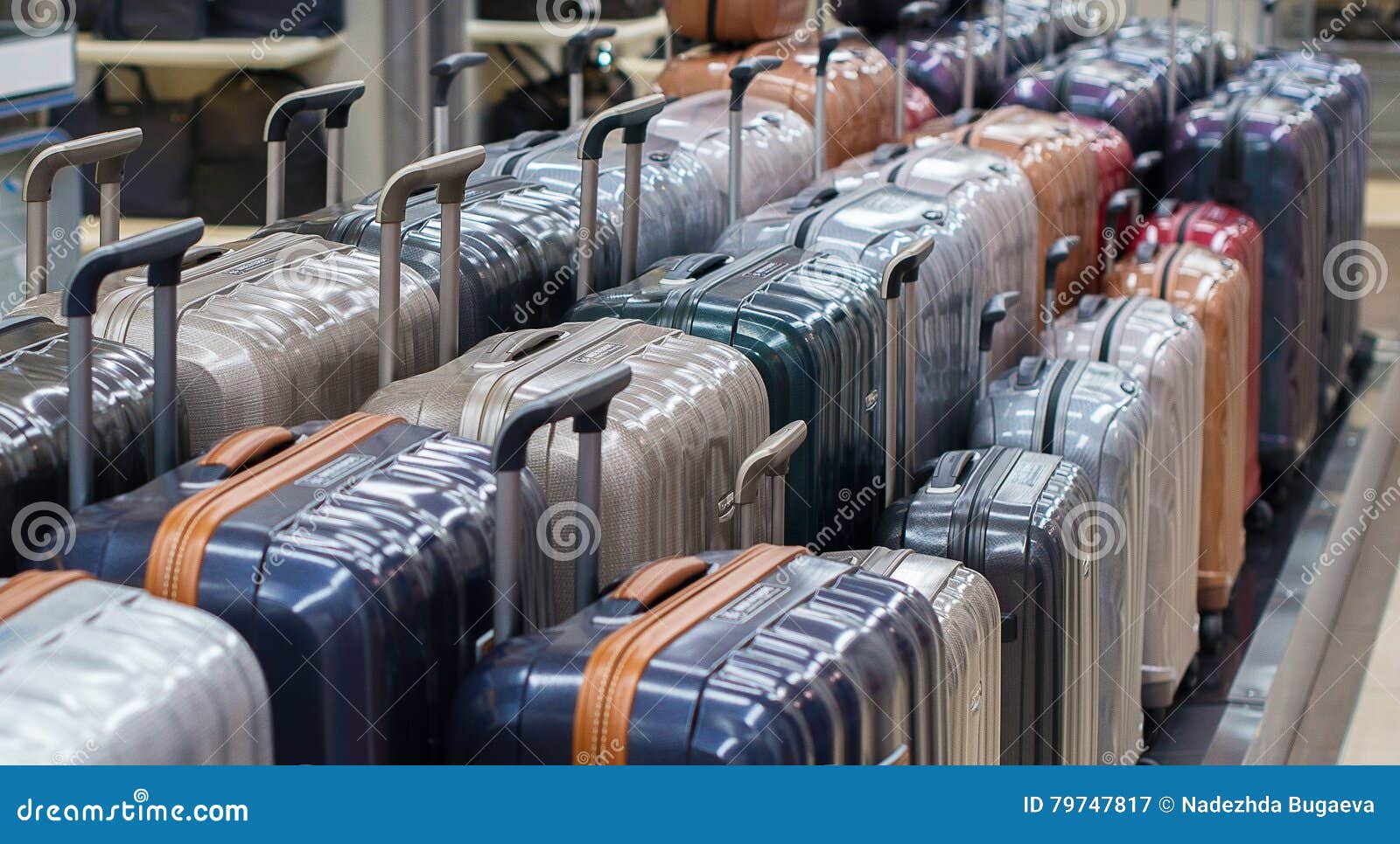 Row of suitcase standing stock image. Image of case, shop - 79747817