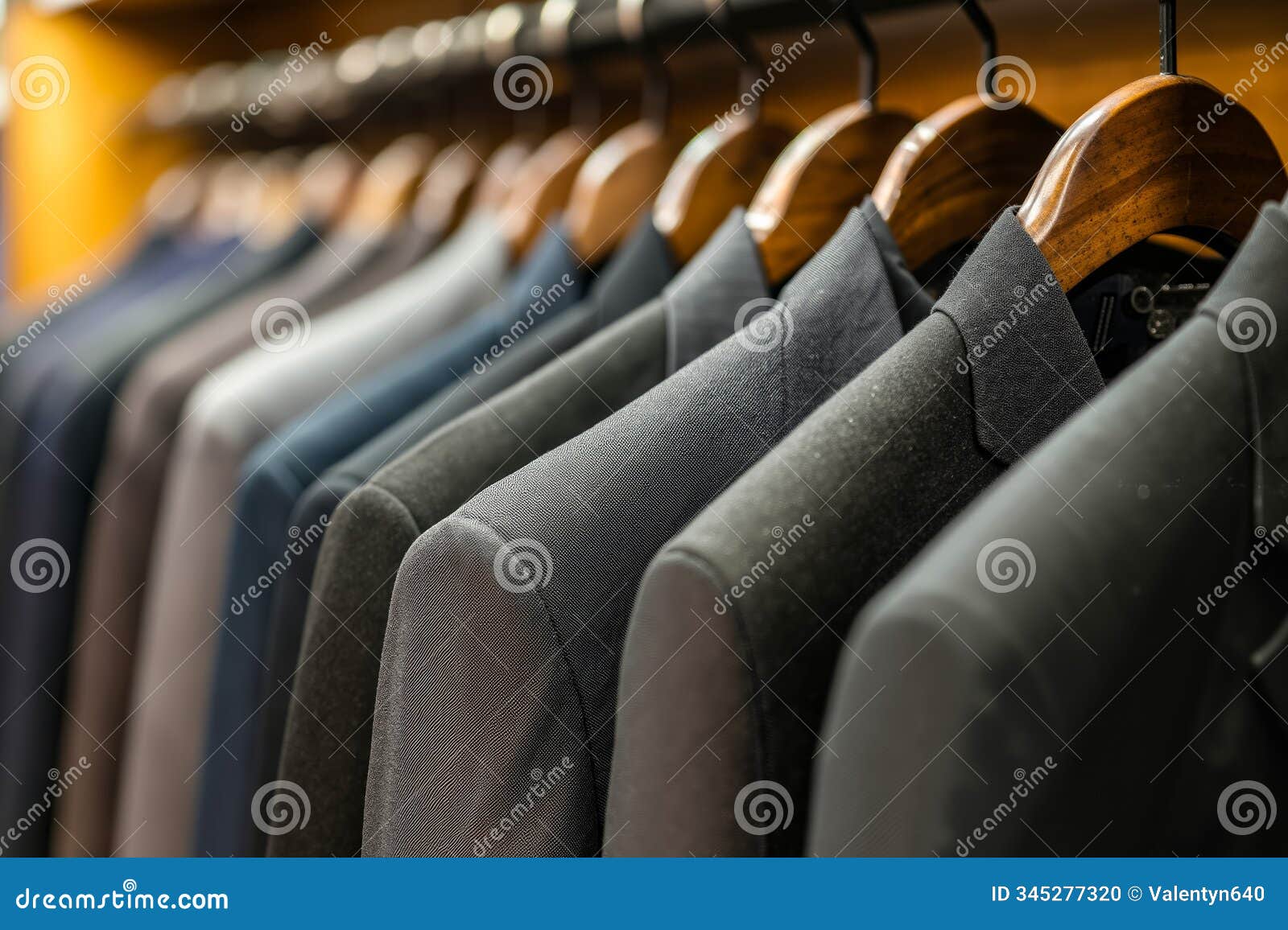 A Row of Suits Hanging on a Rack in a Clothing Store Stock Photo ...
