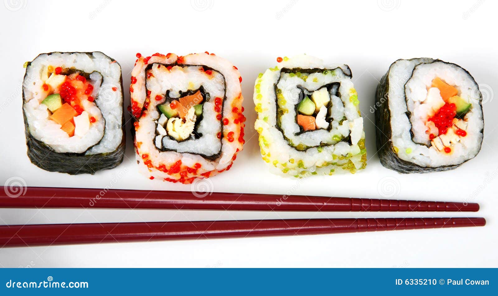 Row of sushi stock photo. Image of tuna, seaweed, futomaki - 6335210