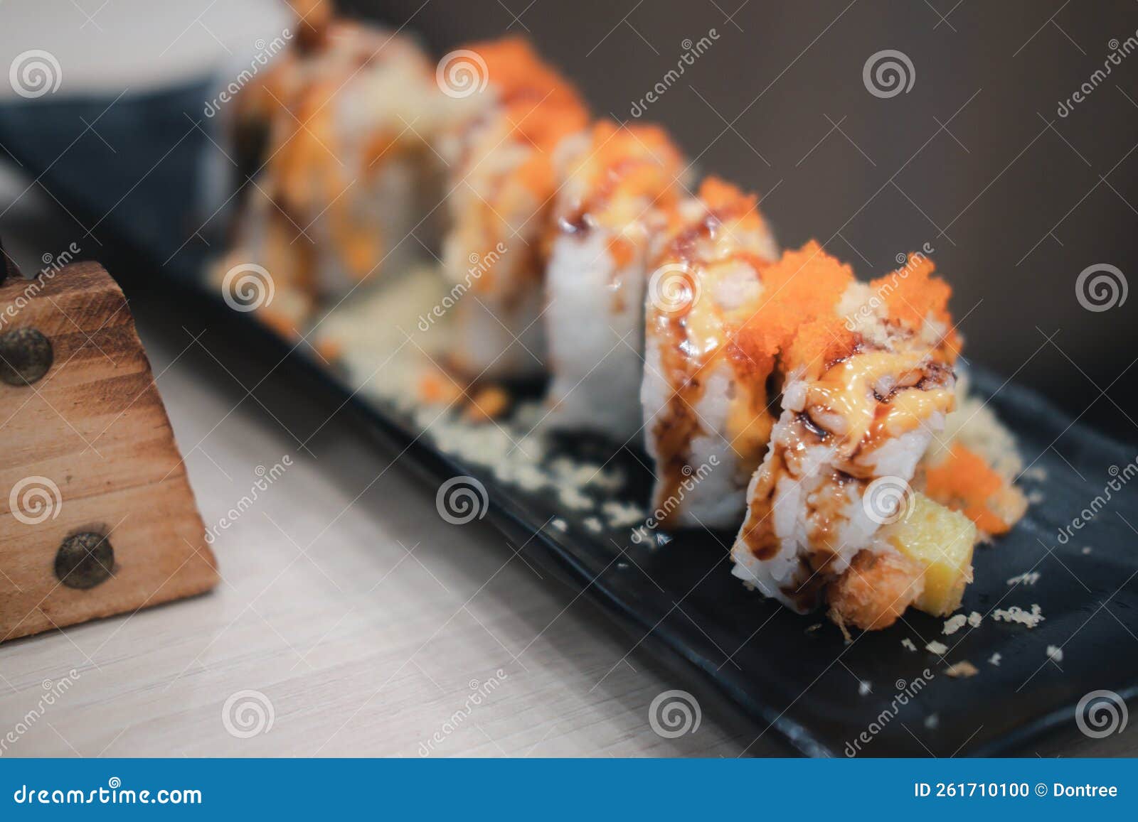 A Row of Sushi Roll in Black Tray Stock Photo - Image of healthy, copy ...