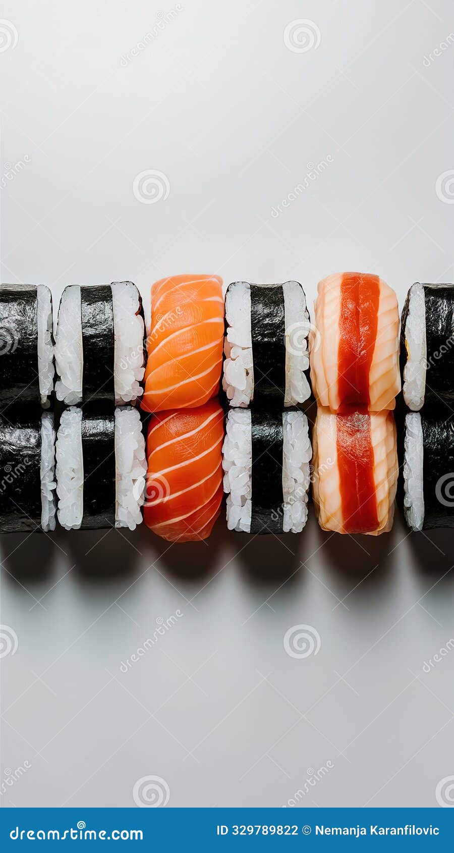 A Row of Sushi Rolls with a Black and White Background Stock ...