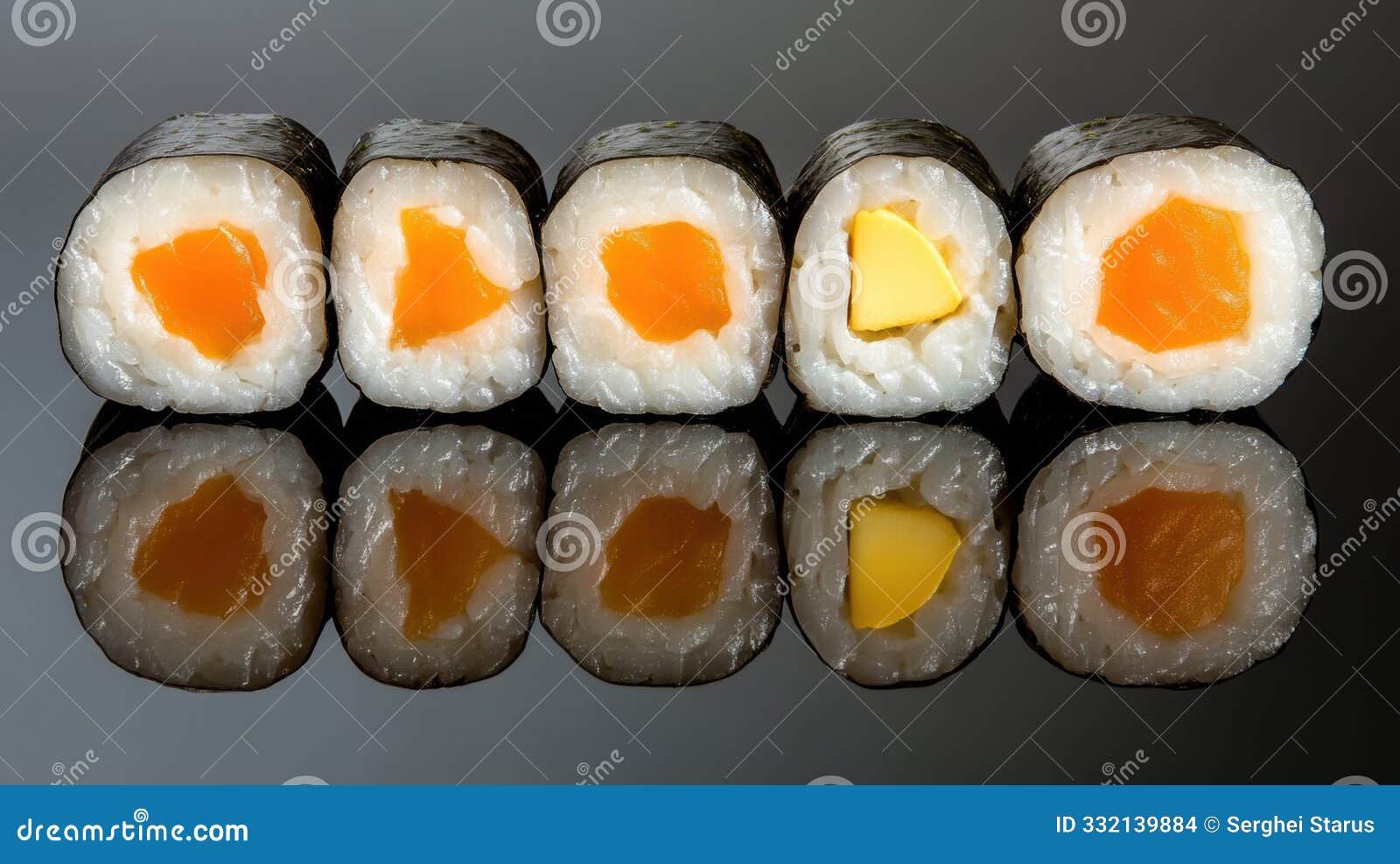 A Row of Sushi Rolls with Different Types and Colors, AI Stock Photo ...