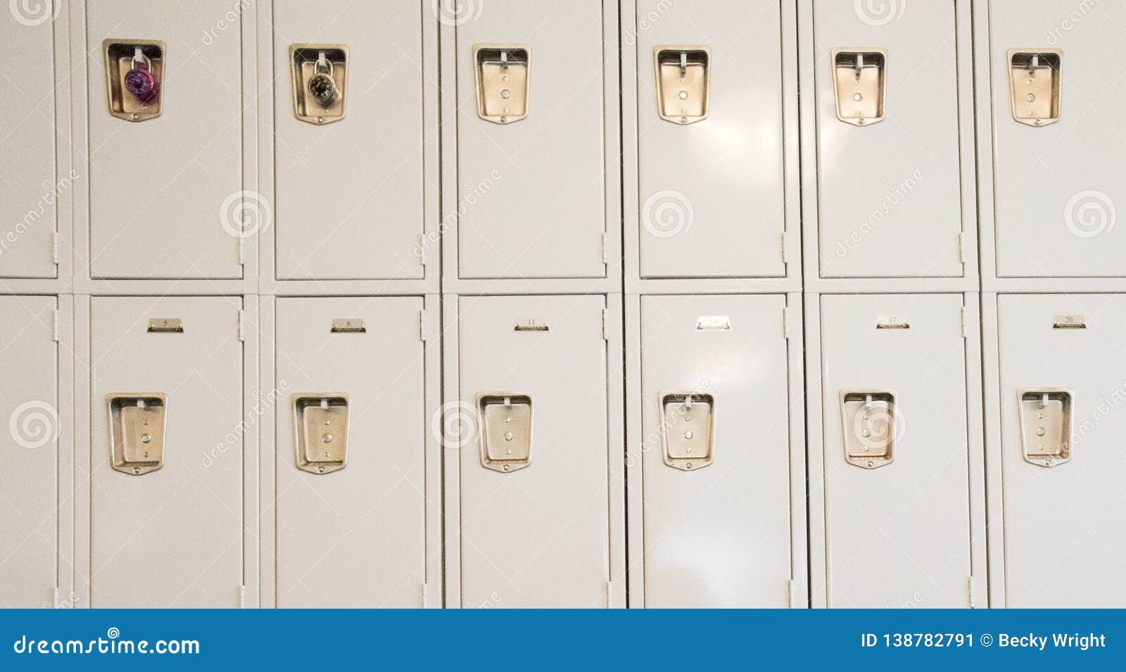 A Row of Tan Lockers in a Hallway of a School. Stock Image - Image of ...