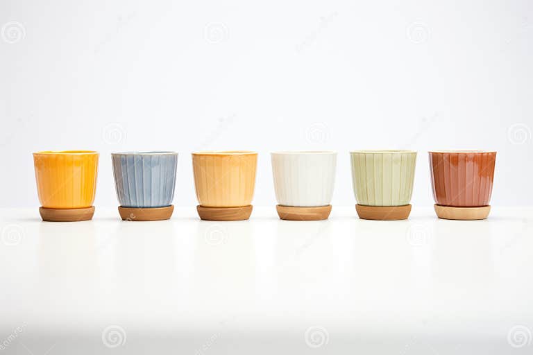 Row of Tea Cups with Different Tea Colors, Side View Stock Photo ...